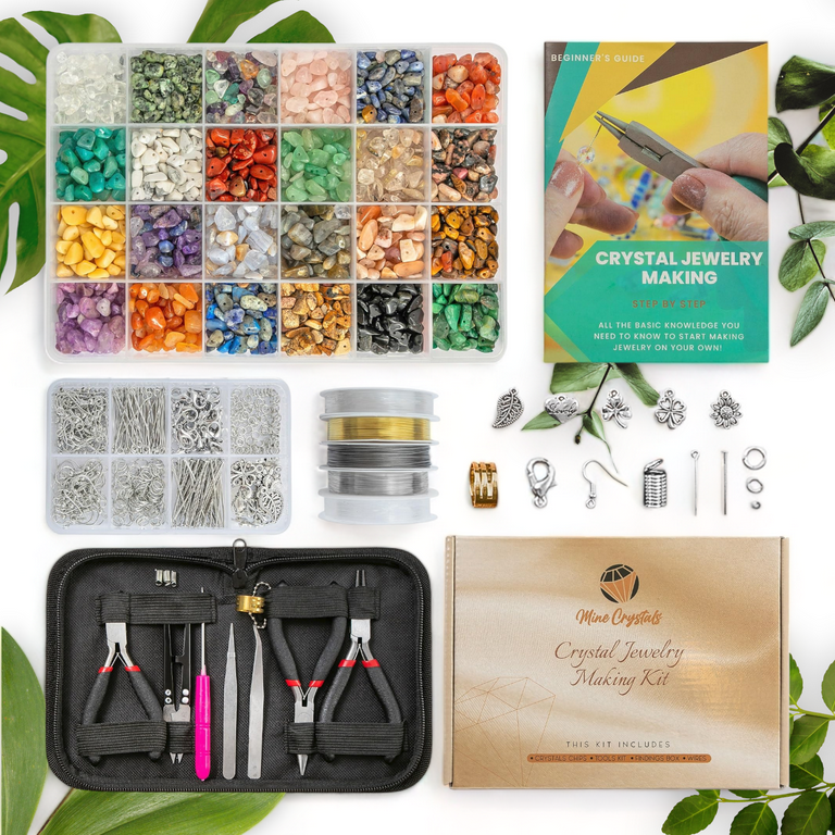 Jewelry Making Kit with Natural Crystal Chip Stones Tools Wires Findings Instruction Guide Perfect for Adults Teens Create Bracelets