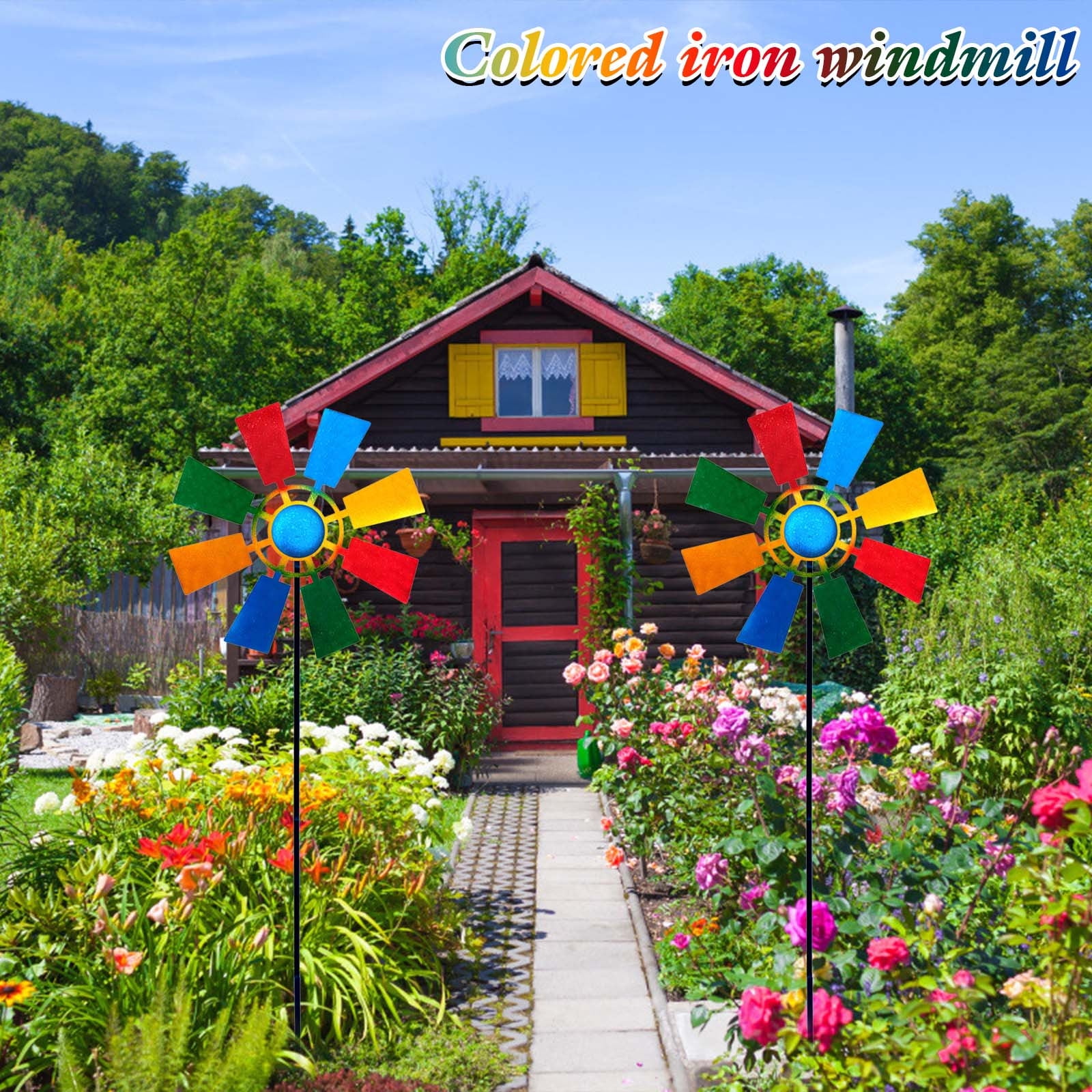 Home Color Iron Windmill Plug-in Decoration Garden Accessories Outdoor ...