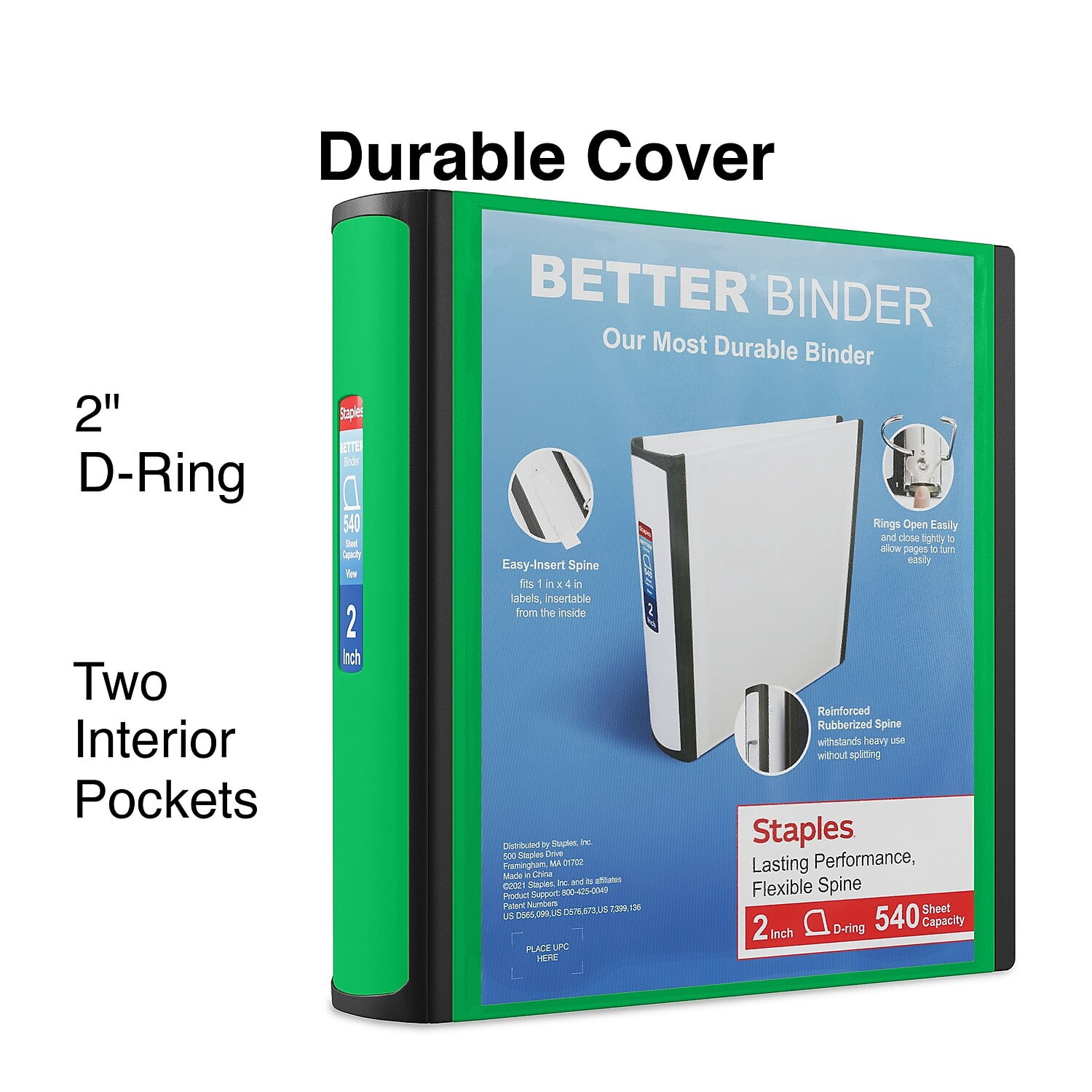 Staples Better 2-Inch D 3-Ring View Binder Green (19937) 892169 ...