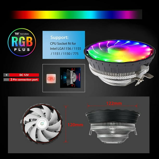 2000RPM Silent Computer CPU Cooler High Airflow PC Processor RGB ...