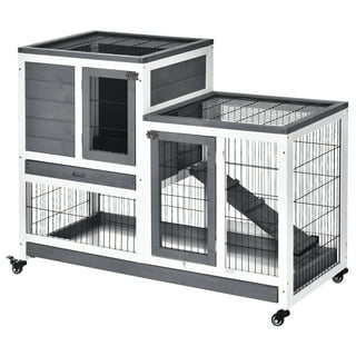 PawHut Wooden Rabbit Hutch Bunny Hutch Cage Guinea Pig with Waterproof ...