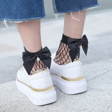 Phyboom Women Ruffle Fishnet Ankle High Socks Mesh Lace Fish Net Short ...