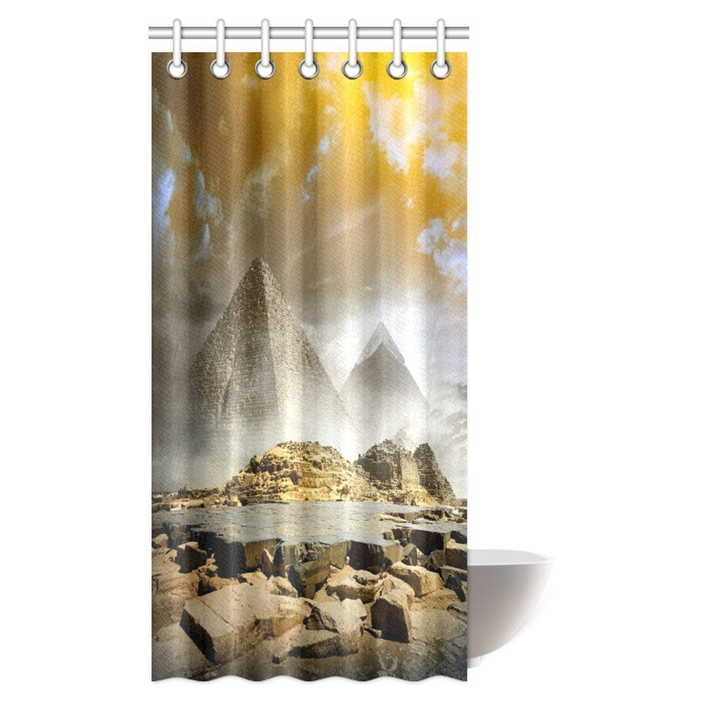 MYPOP Egyptian Decor Shower Curtain, Storm Clouds and Fog over Pyramids ...