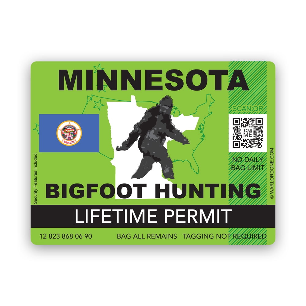Minnesota Bigfoot Hunting Permit Sticker Decal - Self Adhesive Vinyl ...