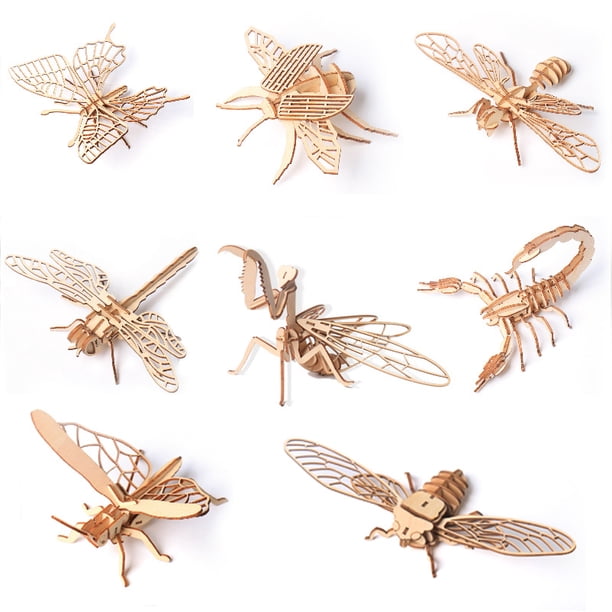 Children's DIY wooden toys 8 insect splicing assembly model puzzle ...