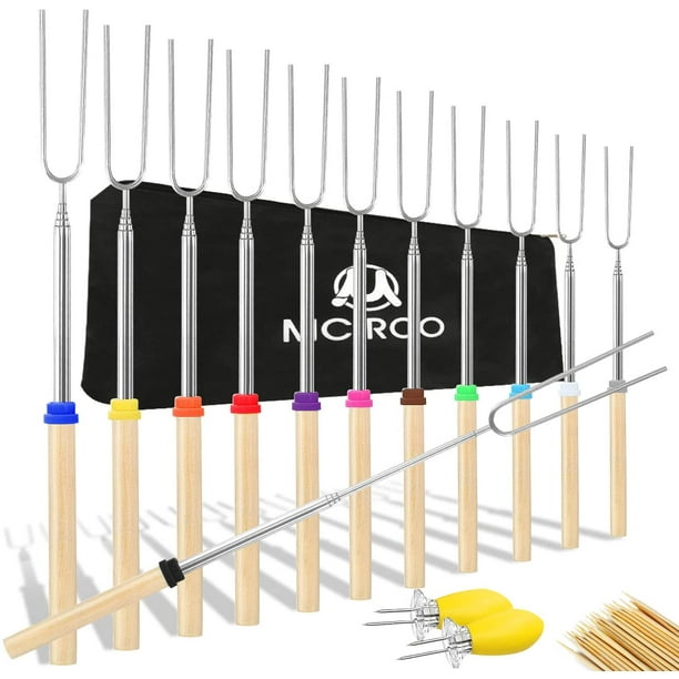 【12 Pack】Marshmallow Roasting Sticks, 20 Bamboo Skewers, 2 Corn Holders ...