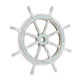 Free Shipping! DecMode Blue Wood Ship Wheel Sail Boat Wall Decor with ...