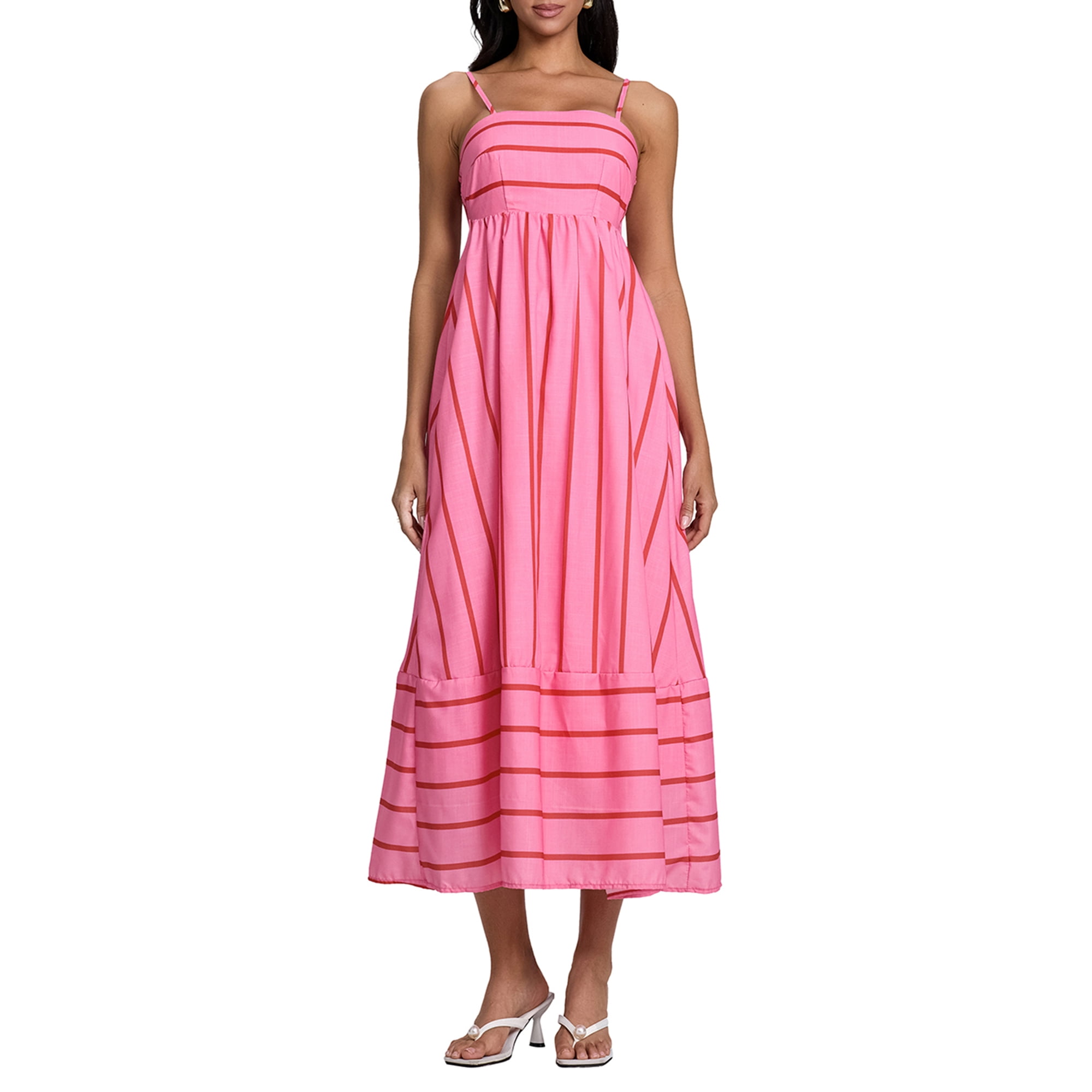 Click here for Gupgi Women Striped Sleeveless Dress Swing Midi Dr... prices