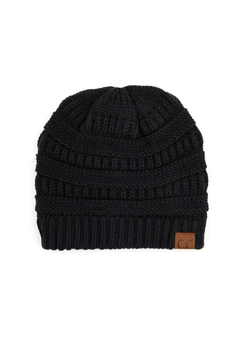 C.C Thick Cable Knit Faux Fuzzy Fur Pom Fleece Lined Skull Cap Cuff ...