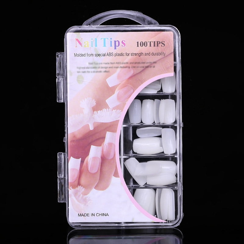 100 Pcs/Box False Nails With Case Practice Polish Gel Artificial Fake ...