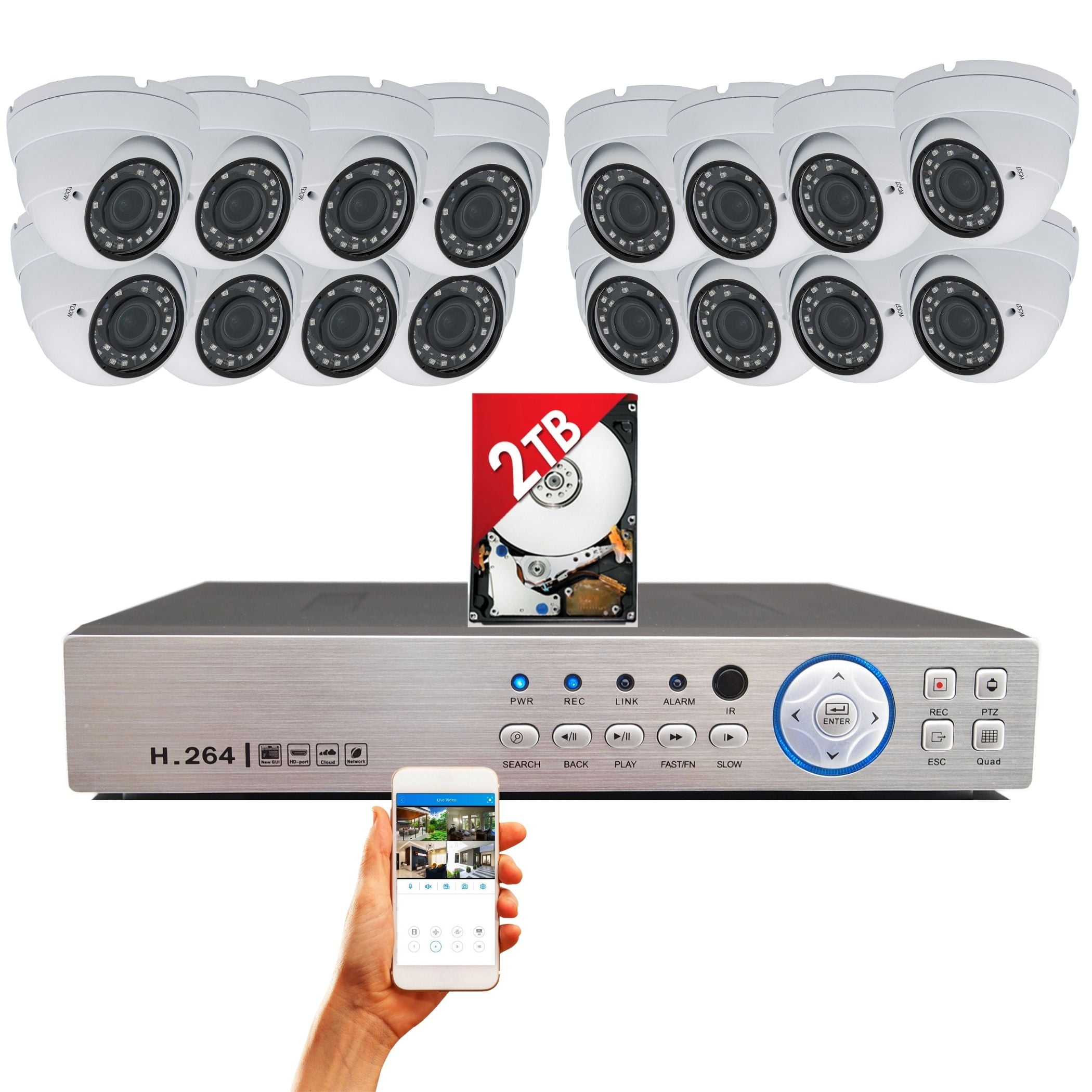 Evertech 16 Channel CCTV Security Dome Camera Surveillance Complete System with 2TB Hard Drive ...