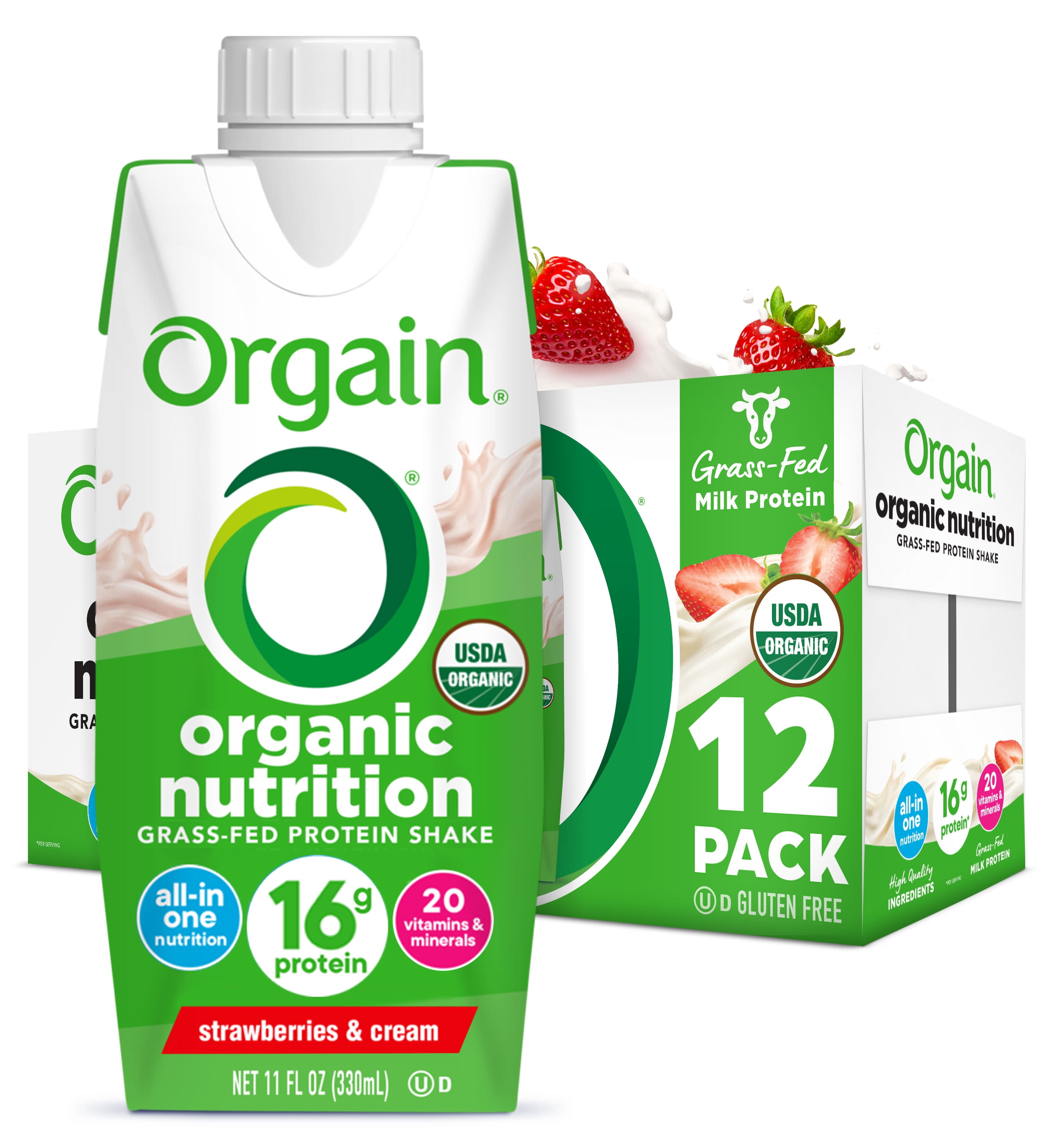 Orgain Organic Nutrition Shake, Grass Fed Protein, Strawberries & Cream ...