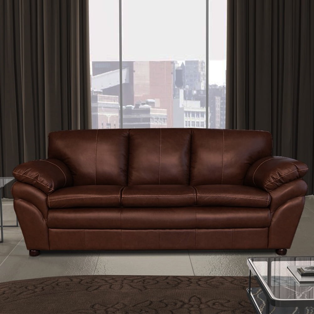 Genuine Leather Sofa 84" - Delta Collection - Chestnut - Walmart.com