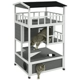 PawHut Wooden Outdoor Cat House, Feral Cat Shelter Kitten Tree with ...