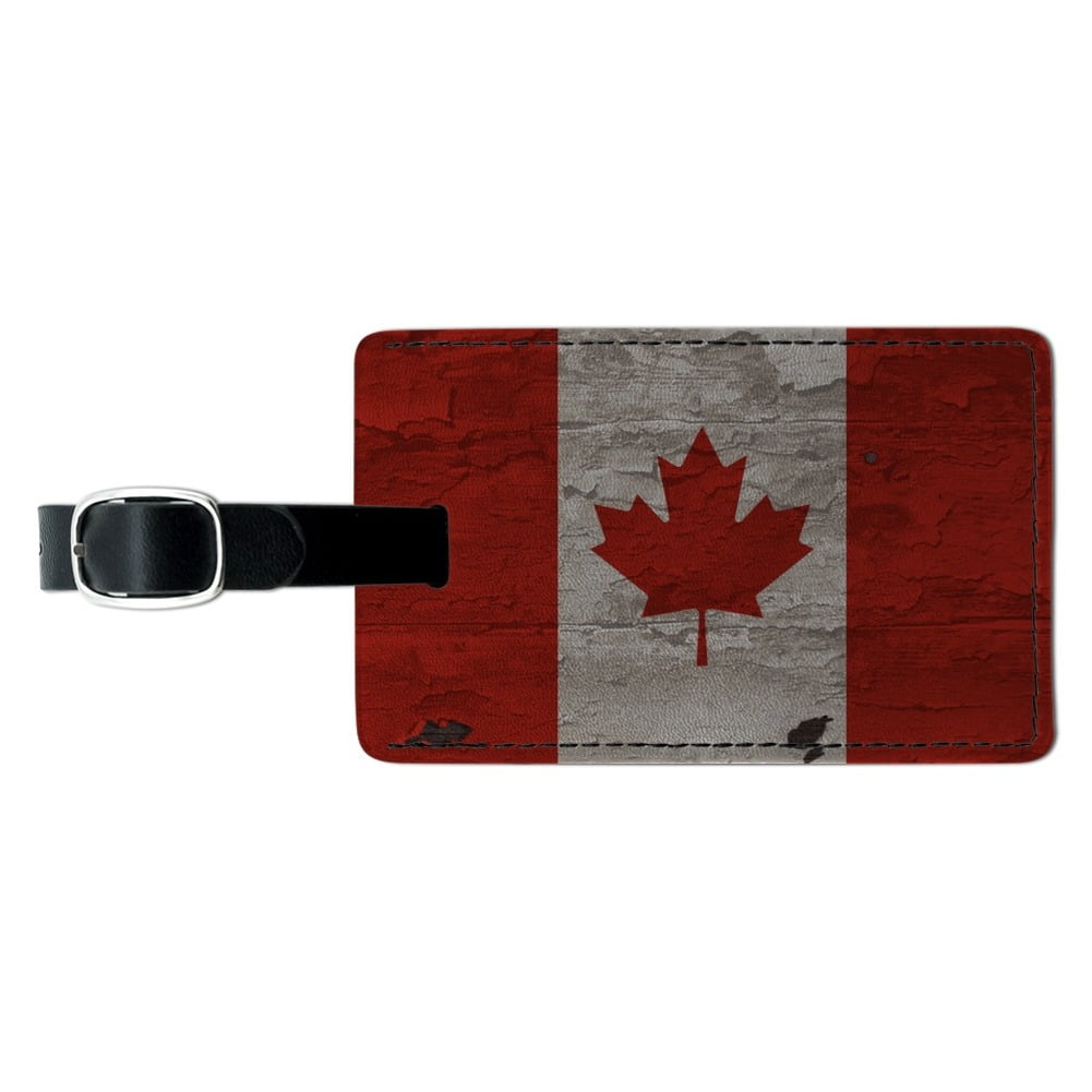 Rustic Distressed Canada Flag on Wood Rectangle Leather Luggage Card ...
