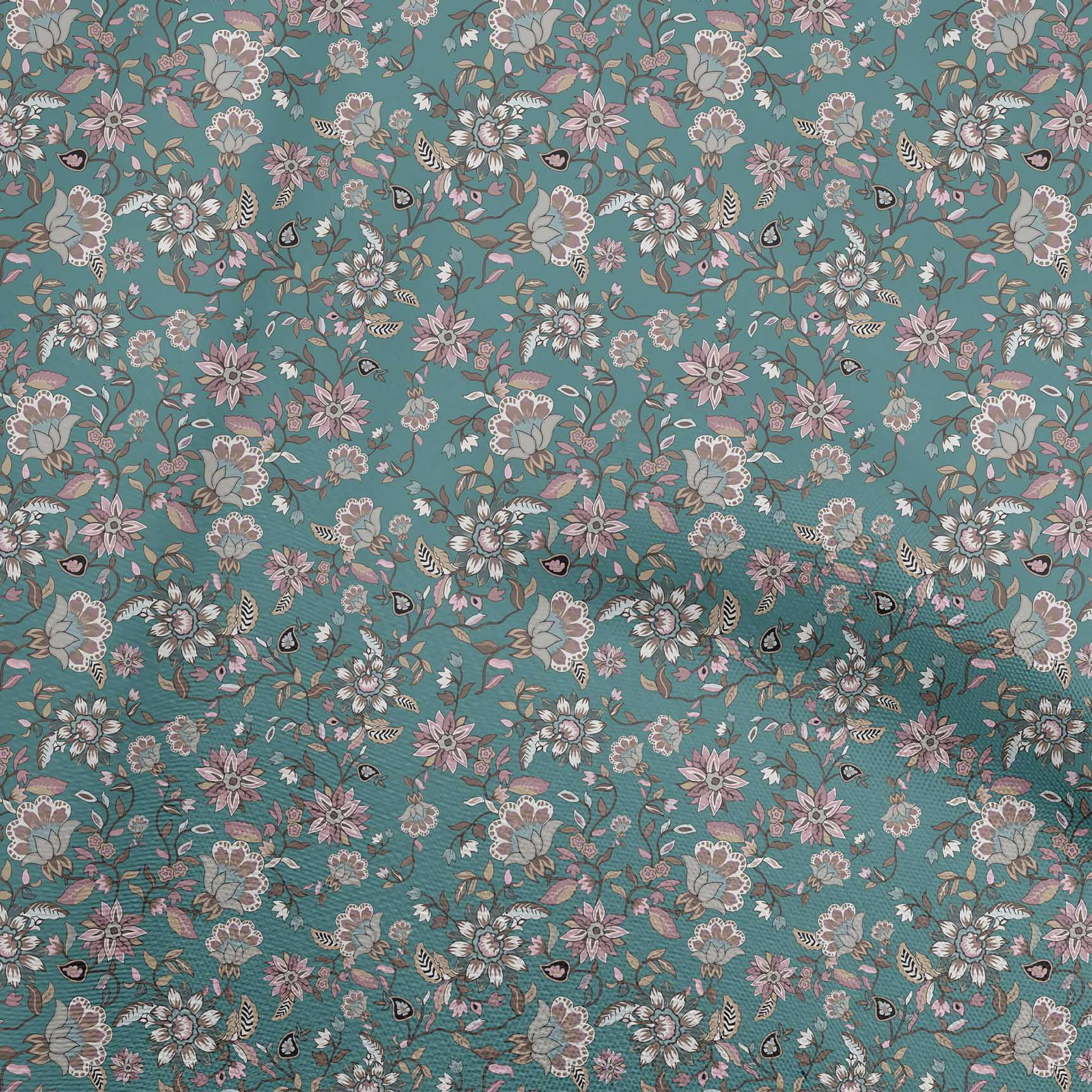 oneOone Cotton Cambric Dark Teal Green Fabric Asian Suzani Dress ...