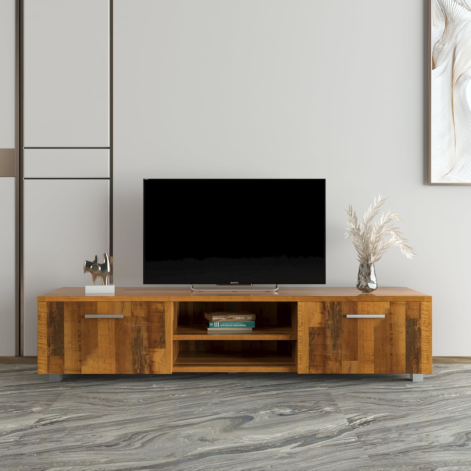 TV Stand for 55 Inch TV, Television Table with 2 Storage Cabinet and ...