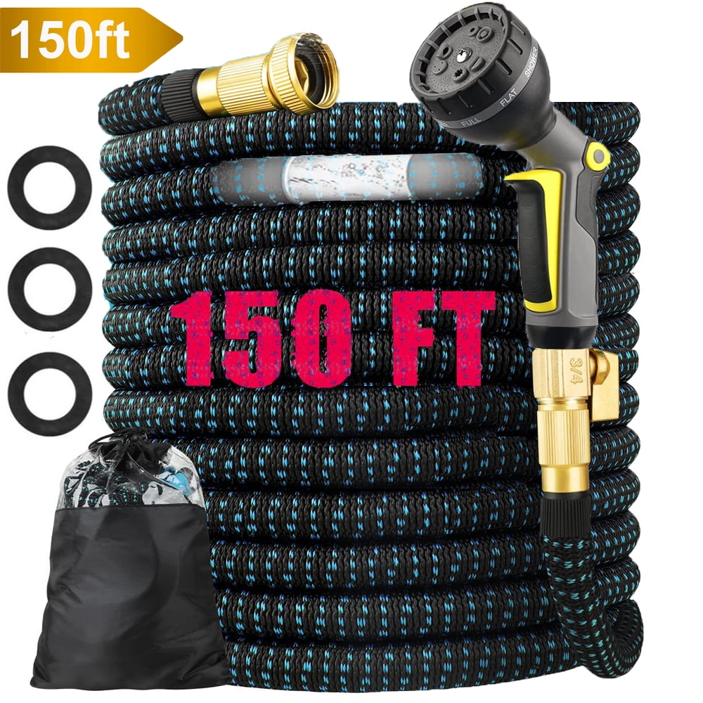 150ft Expandable Garden Hose, Ultra Flexible, 9 Way Spray Nozzle, 4-layer Latex Core, No Kink ...
