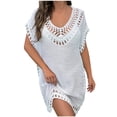 Antinious Ladies V-Neck Short Sleeve Hand Crochet Neck Splice Solid ...