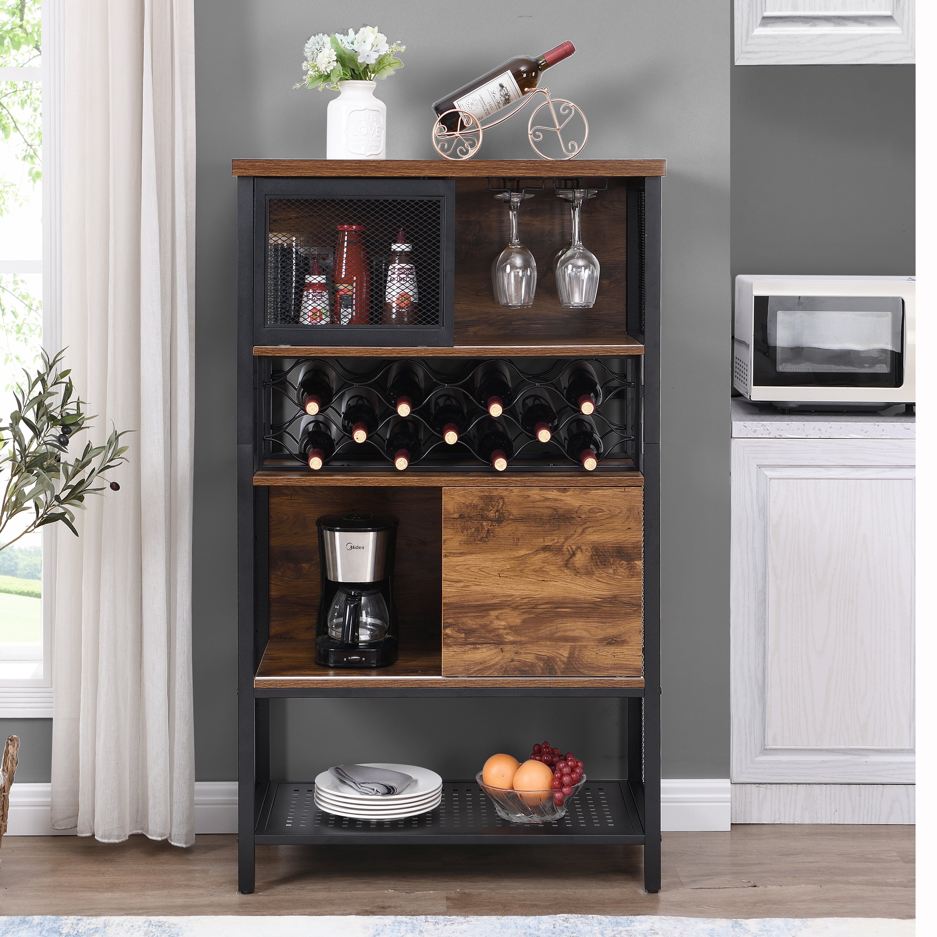 Bar Cabinet with Wine Storage, Free Standing Wine Rack w/ 5-Tier ...