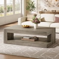 Allan 47.24 in. Gray Rectangle Wood Coffee Table with 2-Tier Storage ...
