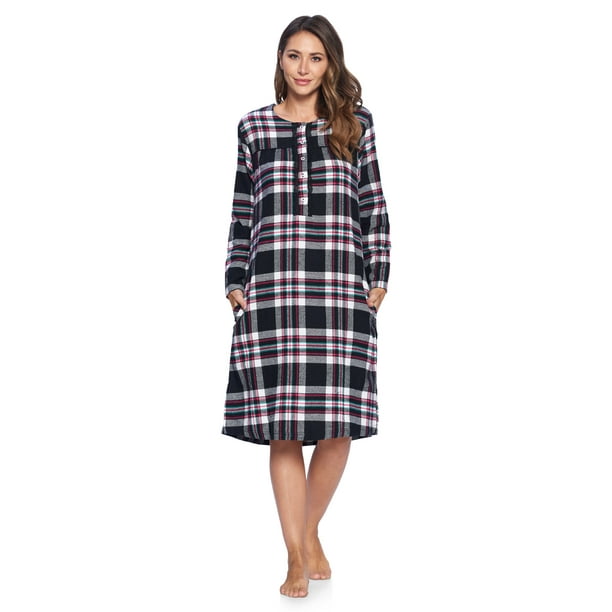 Ashford And Brooks Womens Flannel Plaid Long Sleeve Nightgown