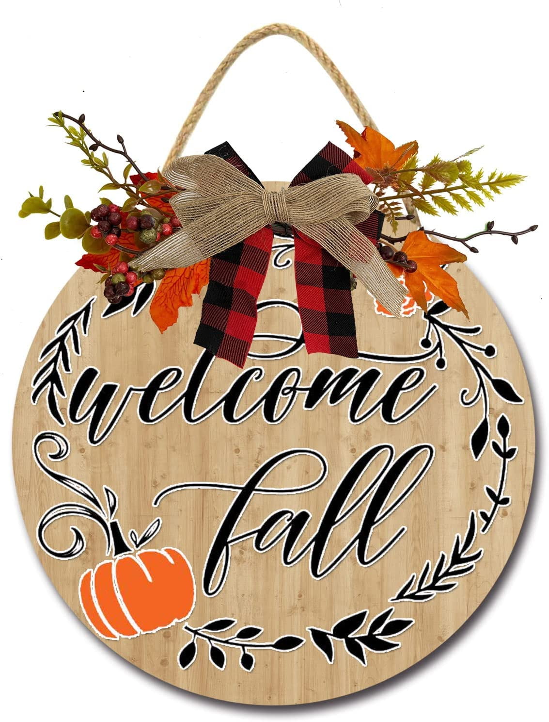 Eveokoki 11" Welcome Fall Door Sign, Fall Wreaths for Front Door, Fall ...