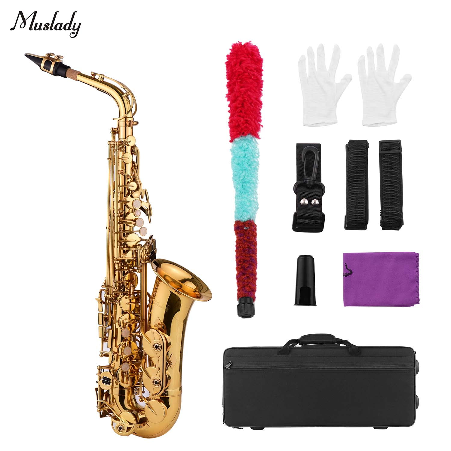 Muslady Golden Eb Alto Saxophone Sax Brass Body White Shell Keys