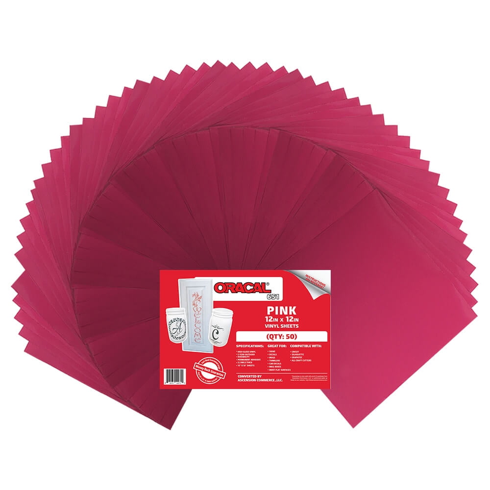 (50) 12" x 12" Sheets - Oracal 651 Pink Adhesive Craft Vinyl for Cricut ...