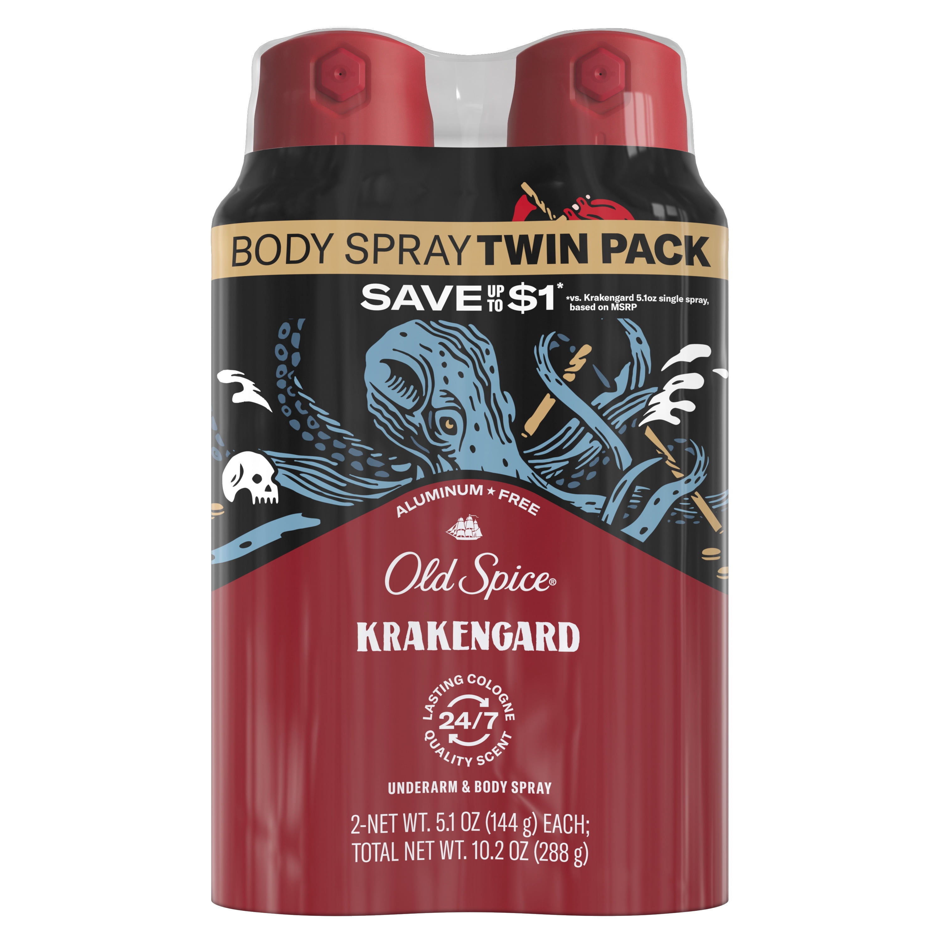 Old Spice Aluminum Free Body Spray for Men, Krakengard, 2/5.1 Oz ...