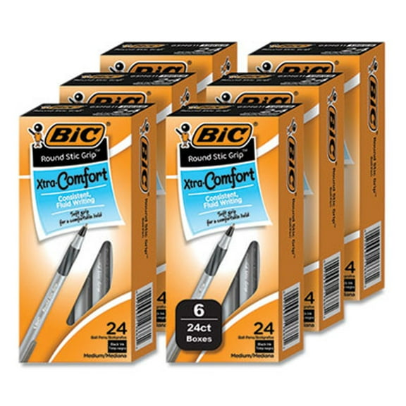 BIC GSM240BK Round Stic Xtra Life Medium 1.2 mm. Stick Ballpoint Pen ...