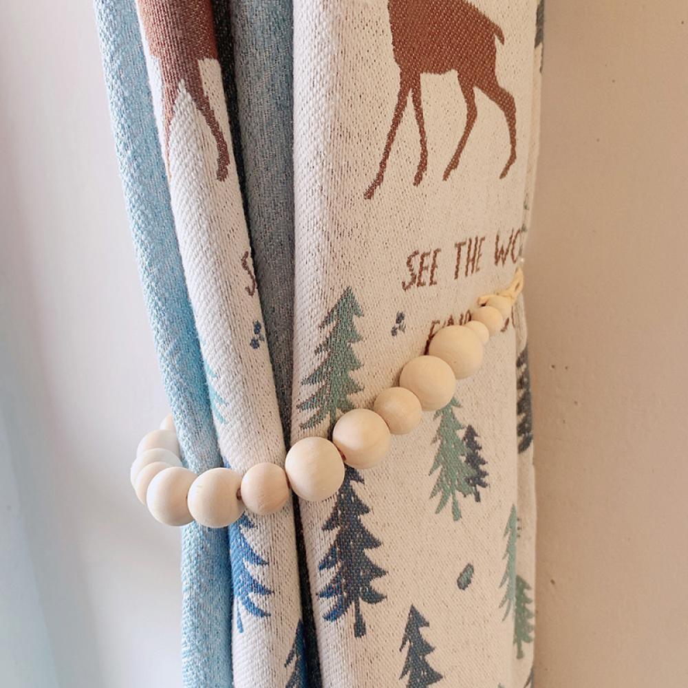 Set Of 2 Curtain Tie Backs Wood Bead Tiebacks Curtain Holdbacks Window ...
