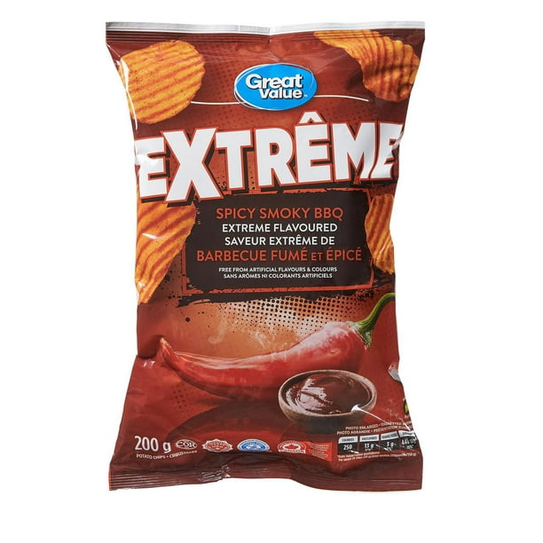 Great Value Spicy Smoky BBQ Extreme Flavoured Rippled Chips, 200 g ...