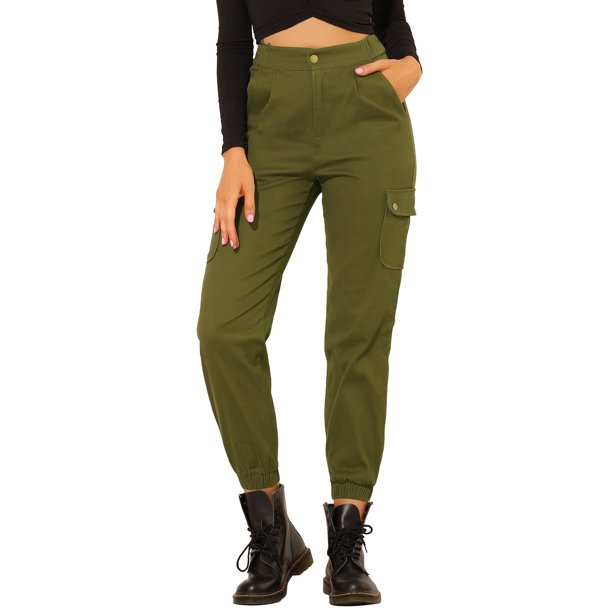 Allegra K Women's Casual Elastic Waist Solid Color Ankle Length Utility ...