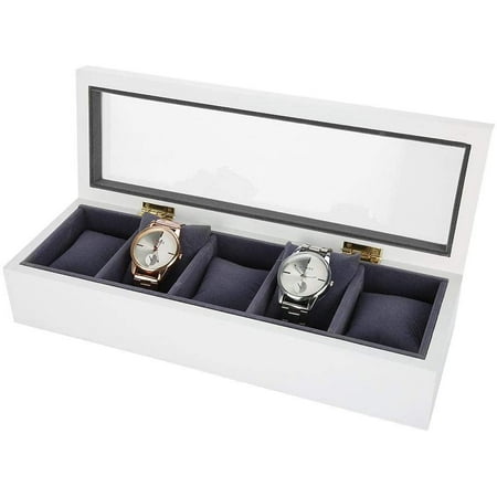 Watch Box Display Case, 5 Slot Glass Storage Box Organizer Watch ...