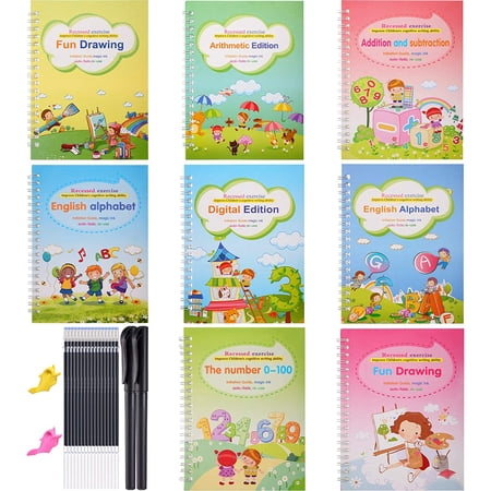 8 Pieces Reusable Kids Practice Copybook Set with Pen, Magic ...