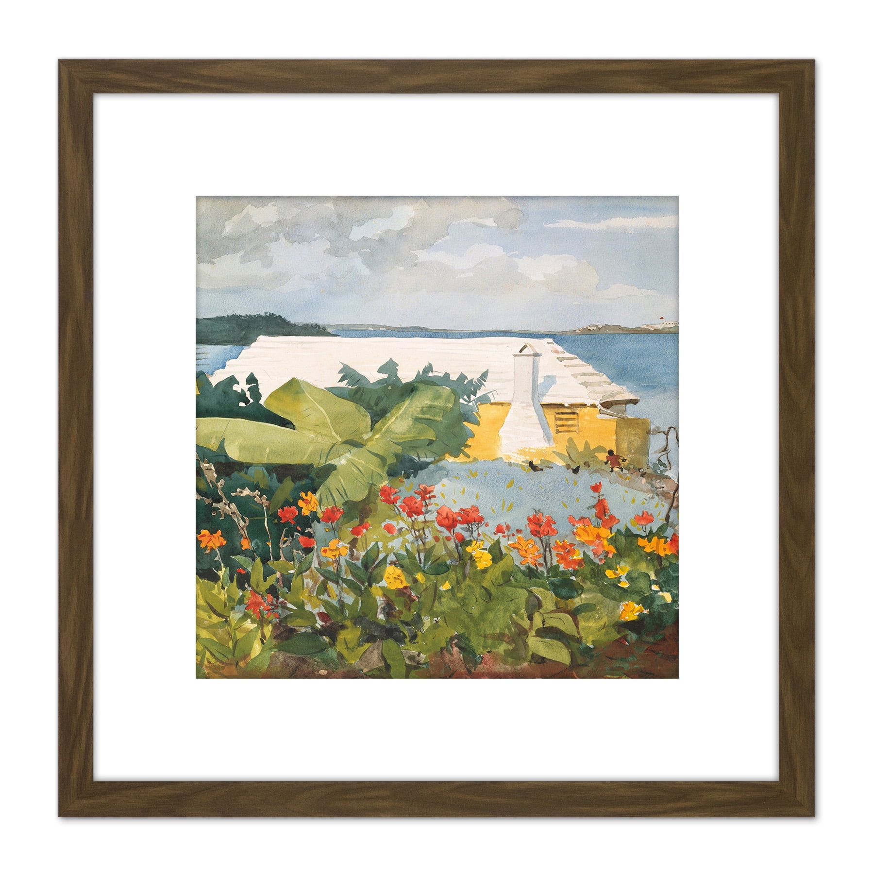 Homer Flower Garden Bungalow Bermuda Painting 8X8 Inch Square Wooden ...