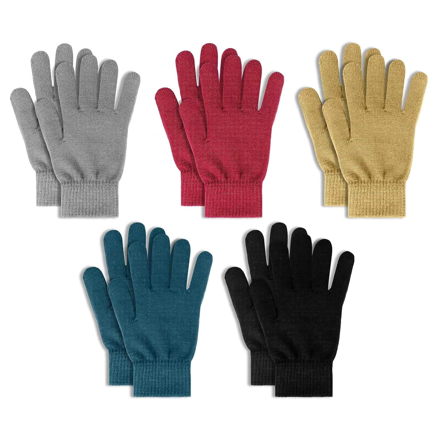 Holzlrgus 5 Pairs of Unisex Knitted Thermal Magic Elastic Gloves Warm ...