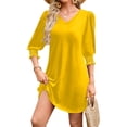 Aoochasliy Women's 3/4 Sleeve V Neck Dress Leisure Solid Color Midi ...