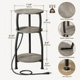 Grey Round Side Table with Power Outlet & USB Ports, 3-Tier End Table ...
