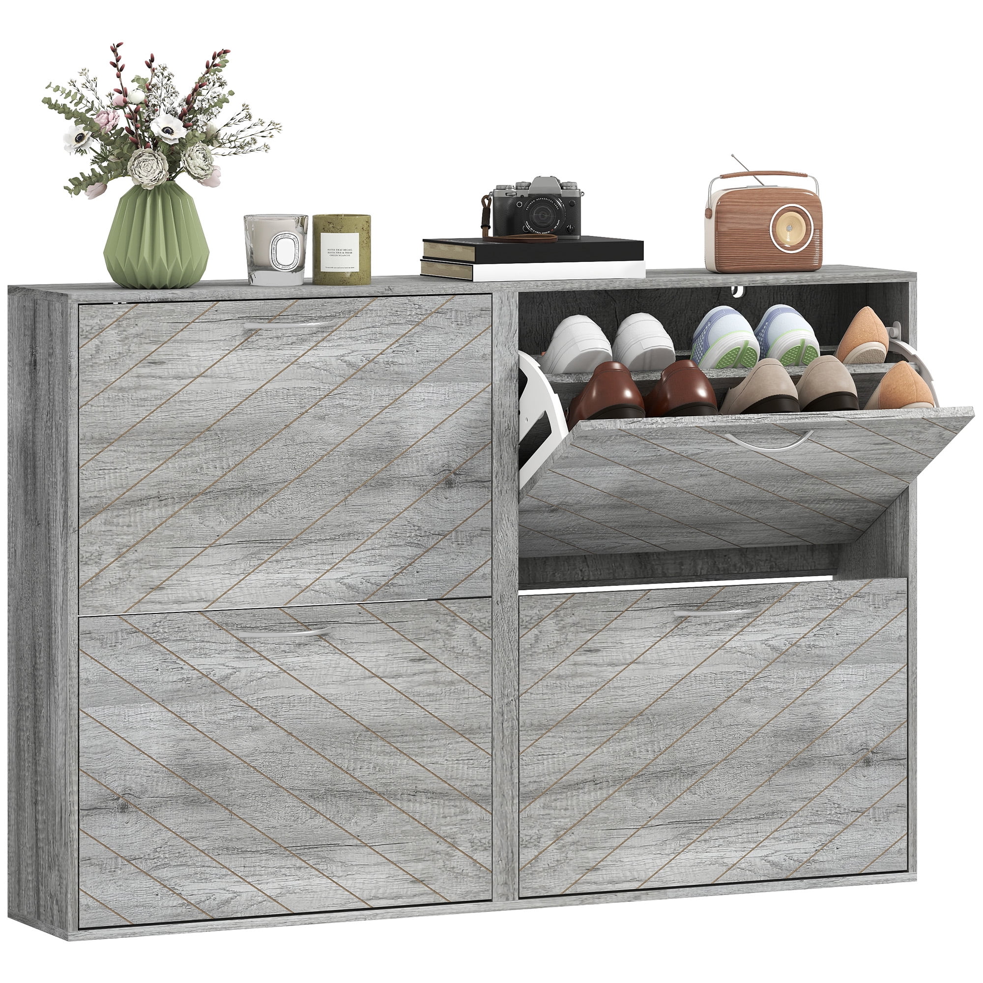 Click here for Homcom Slim Shoe Storage Cabinet With 4 Flip Drawe... prices