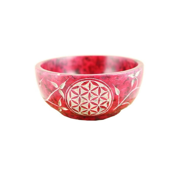 Red Flower Hand Carved Stone Smudge Bowl | 4" inch | For Smudging Herbs ...