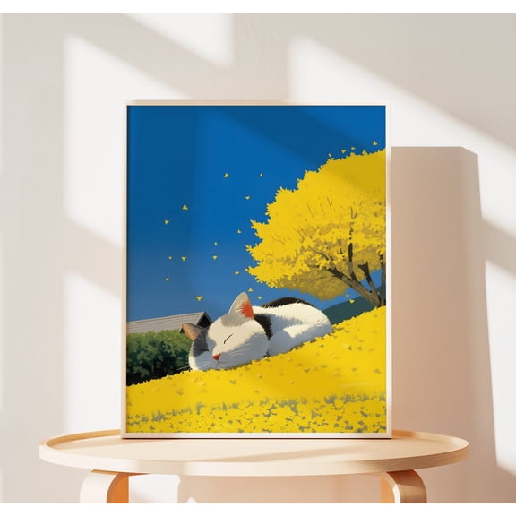 Lovely Cat Poster Of Sleeping Cats Print Of Grass Field Painting Of ...