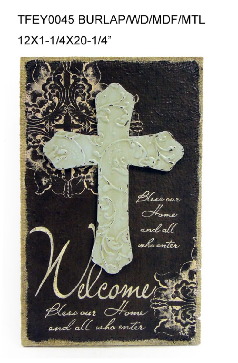 Set of 2 Black and Brown "Welcome" Rectangular Wall Plaques 20.25 ...