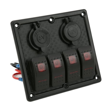 4 Gang Marine Rocker Switch, Waterproof IP66 Dual USB Charging Port ...