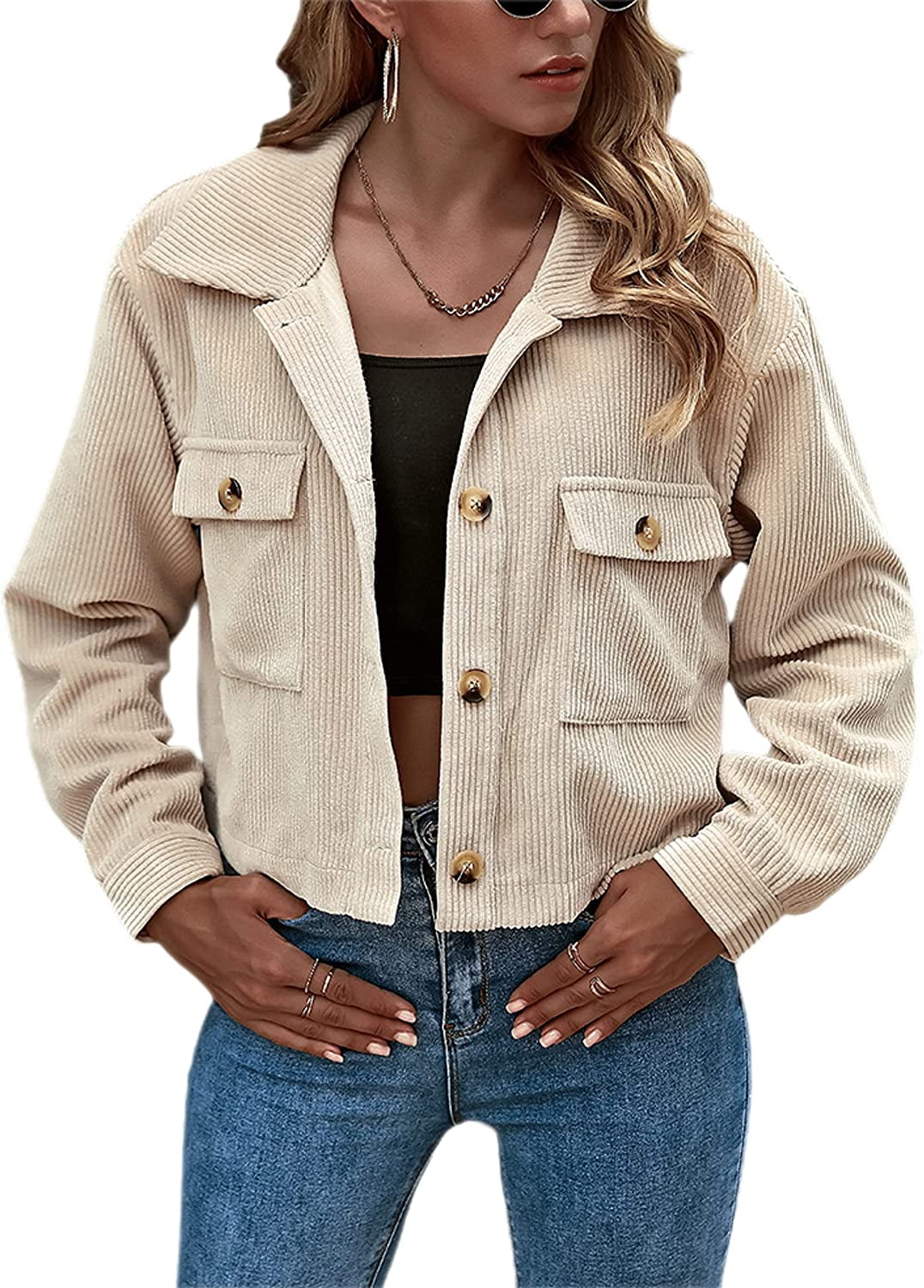 Women's Fashion Retro Cropped Corduroy Shirt Jacket Shackets - Walmart.com