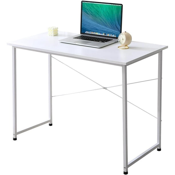 32-Inch Computer Desk, Study Office Desk with Adjustable Feet, White ...