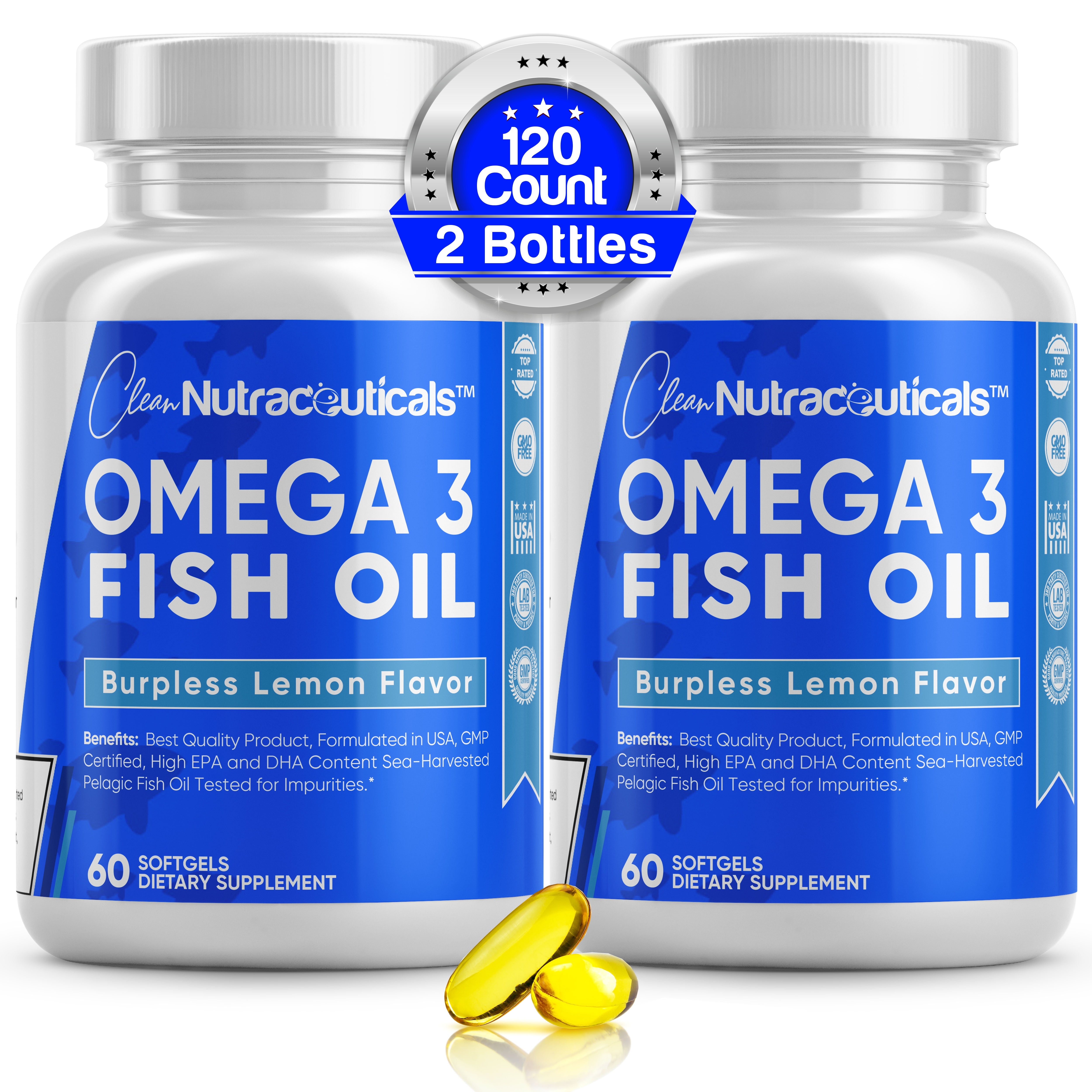 Clean Nutraceuticals Omega 3 Fish Oil 1200Mg Burpless Essential Fatty ...