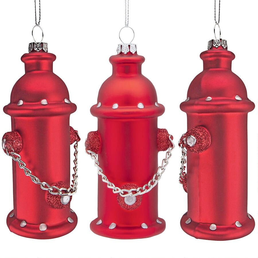 Design Toscano Fire Hydrant Blown Glass Holiday Ornament: Set of Three ...