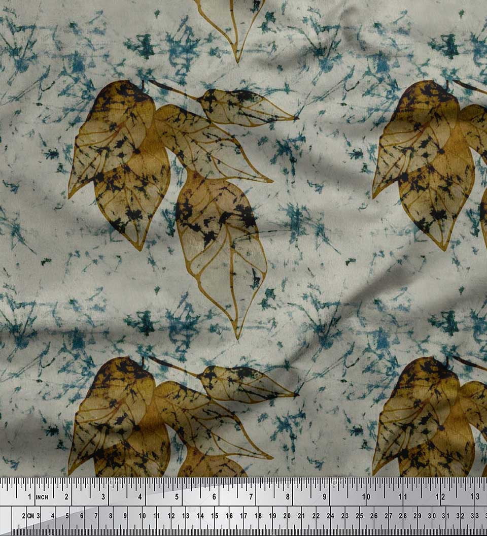 Soimoi Satin Silk Fabric Leaves & Texture Print Fabric by the Yard 42 ...